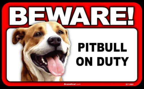 BEWARE Guard Dog on Duty Sign - Pitbull Sign at TOHTC.com BEWARE Guard Dog on Duty Sign - Pitbull Sign at TOHTC.com